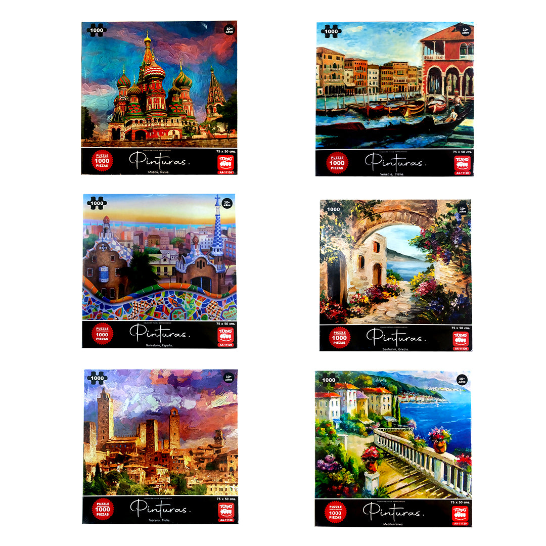 Pack 5: Esencias Mediterráneas en Lienzo – Pack de 6 Puzzle 1000 Pieza – Toyng Chile